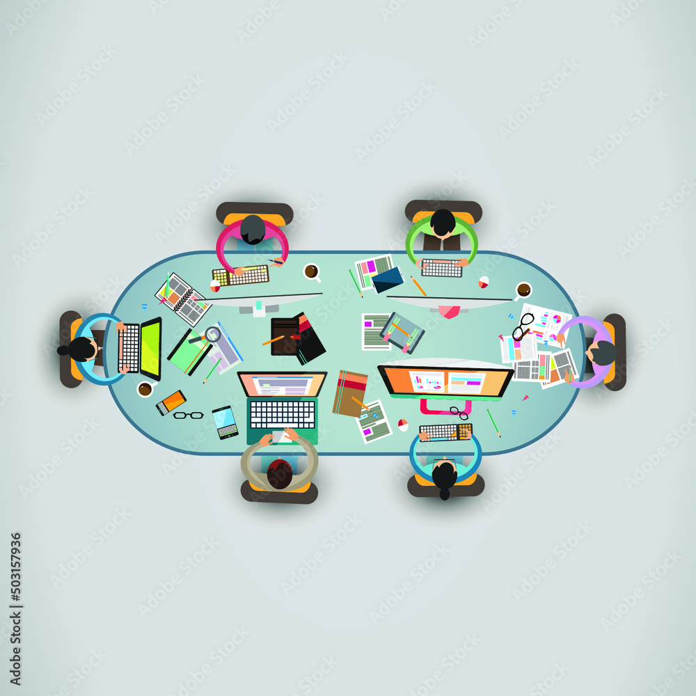 Flat style vector illustration of animated people brainstorming and ...