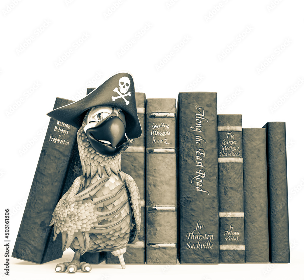 parrot pirate is in front of the books Stock Illustration | Adobe Stock