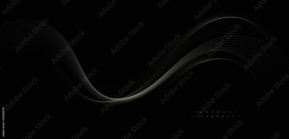 Abstract dark wave lines on black background. Modern flowing wavy lines ...