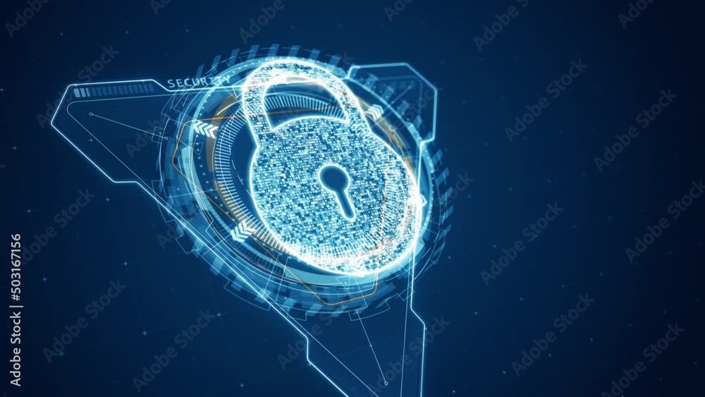 Motion graphic of Blue Security key with 3D triangle and 3D circle ...