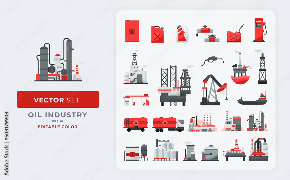 Oil Industry Elements set template illustration color editable eps 10 ...