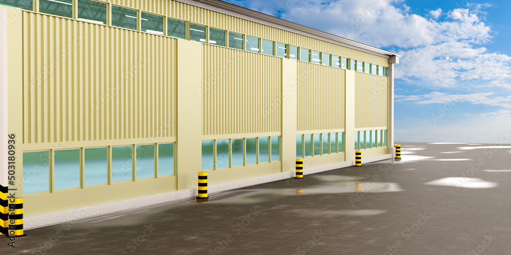 Warehouse exterior with square windows. Construction intended for ...