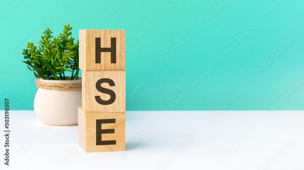hse - word from wooden blocks with letters, green background. copy ...