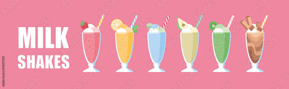 Horisontal banner with milkshakes. Vector illustration. Stock Vector ...
