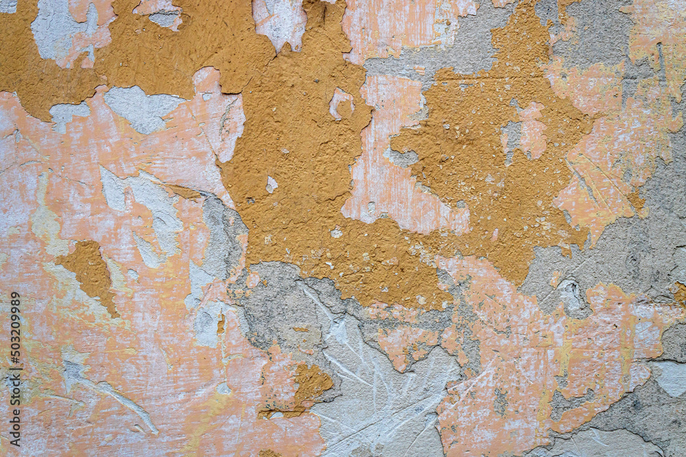 Peeling plaster on an old painted wall. texture background. Gray ...