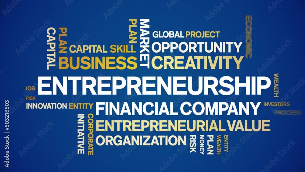 Entrepreneurship animated tag word cloud;text design animation kinetic ...
