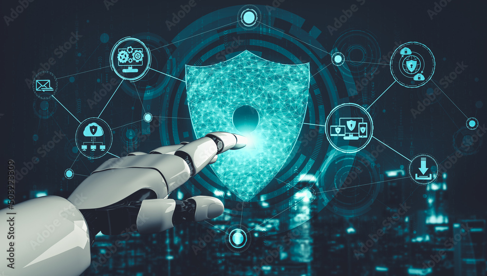 3D rendering artificial intelligence AI research of droid robot and ...