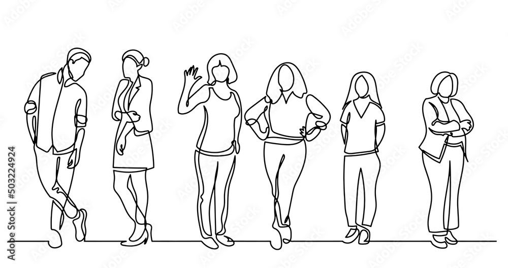 continuous line drawing of diverse group of standing people Stock ...