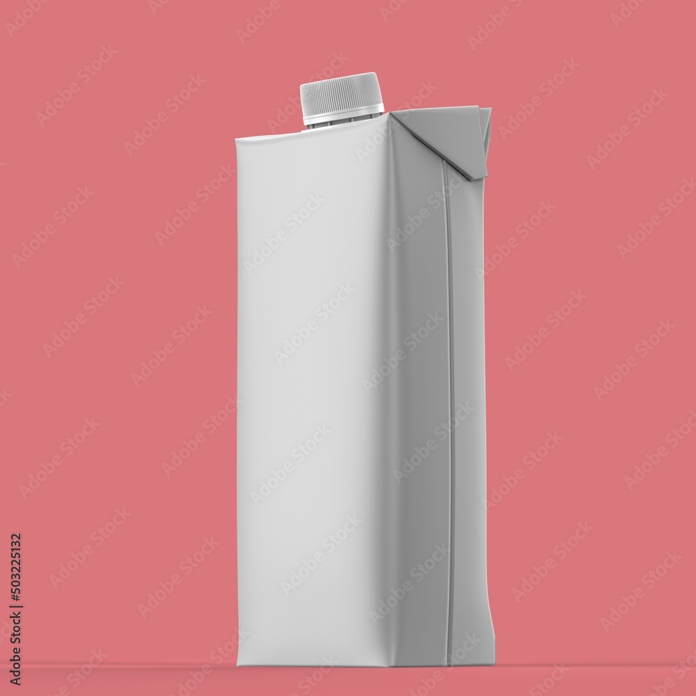 1L Carton box with Screw Cap Mock-up. White blank milk or juice carton ...