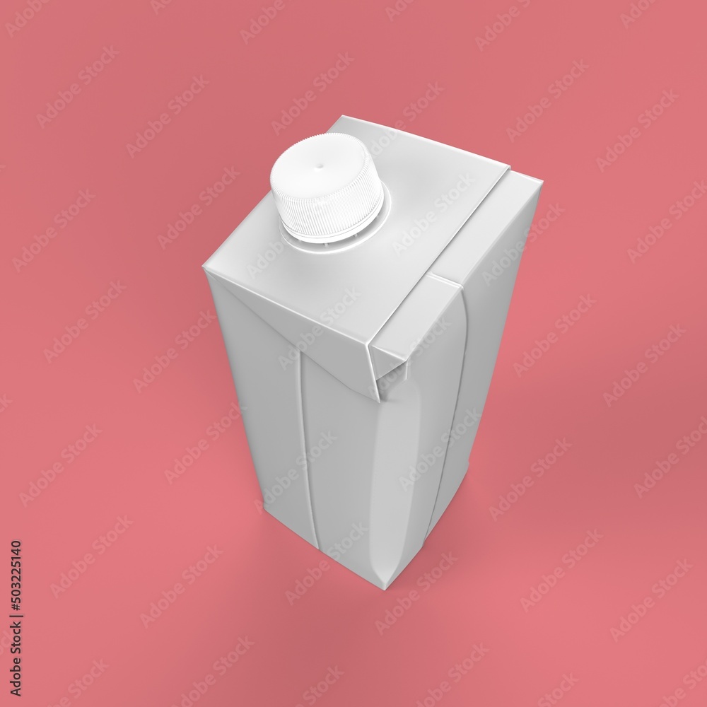 1L Carton box with Screw Cap Mock-up. White blank milk or juice carton ...
