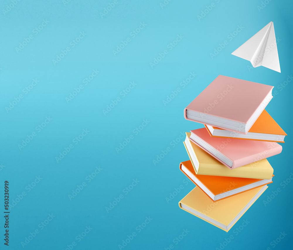 3d books flying stack. Education, learning, stydying and information ...