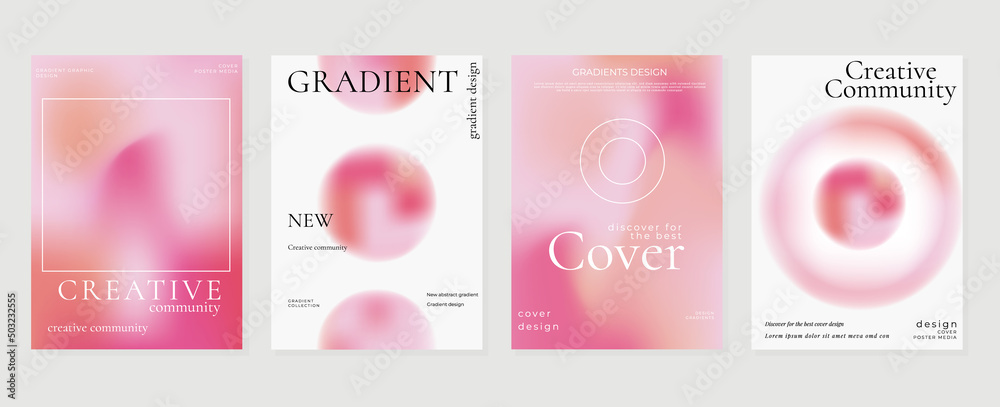 Abstract pink gradient liquid cover template. Set of modern poster with ...