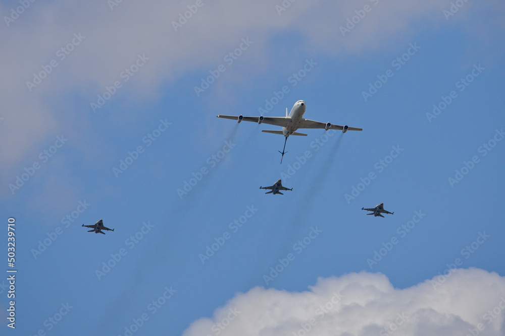 A fighter aircrafts flight at air show in honor of Israeli Independence ...