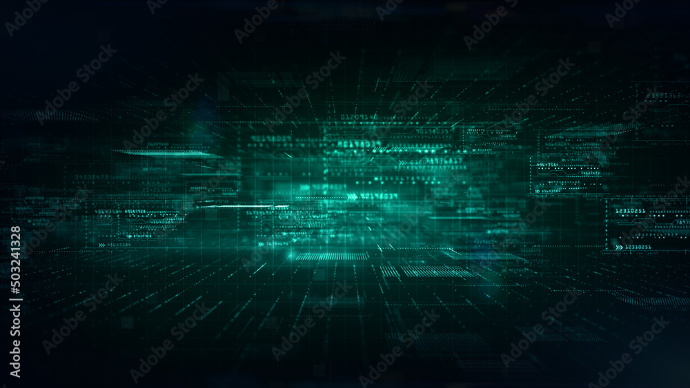 Digital Cyberspace with Particles and Digital Data Network Connections. High Speed Connection ...