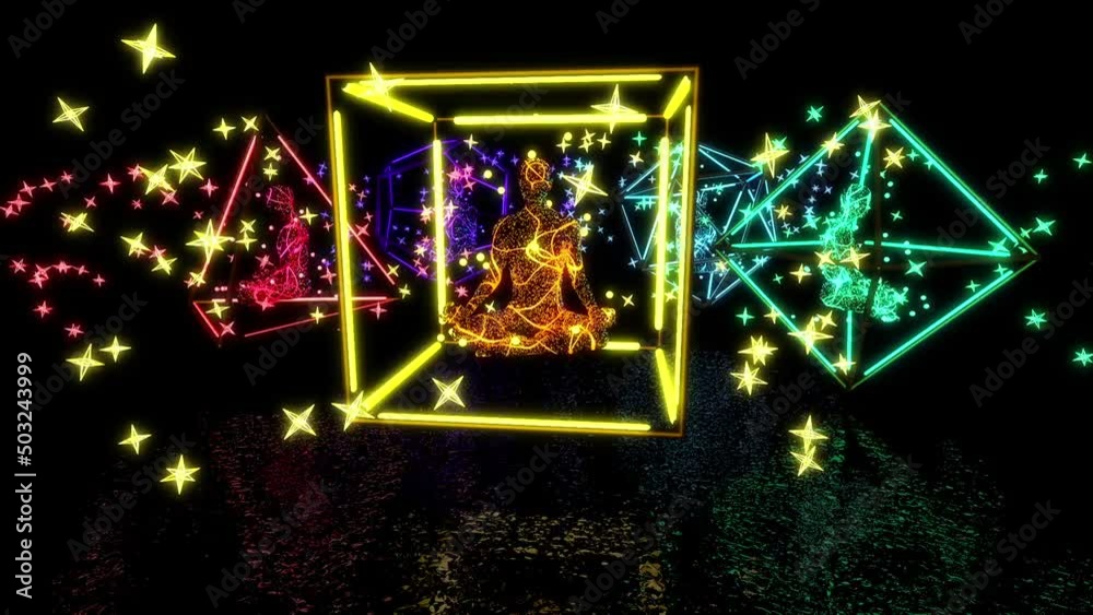 looped 3d animation of sacred Platonic polyhedra and yogis meditating ...