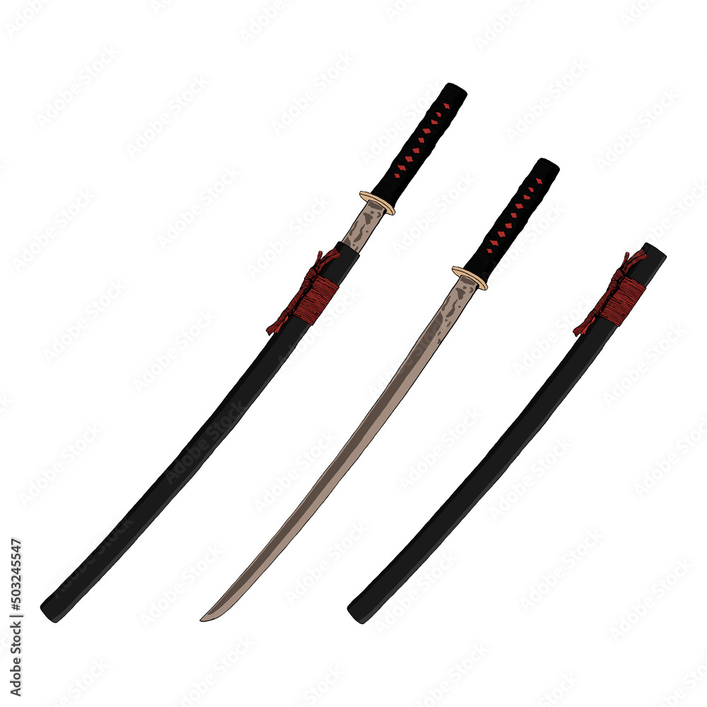 Japanese Katana Sword Cartoon Illustration Vector Stock Vector | Adobe ...