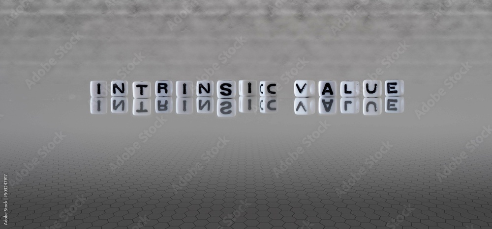 intrinsic value word or concept represented by black and white letter ...