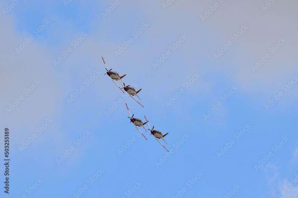 Four plane formation of the aerobatic team flight at air show Stock ...