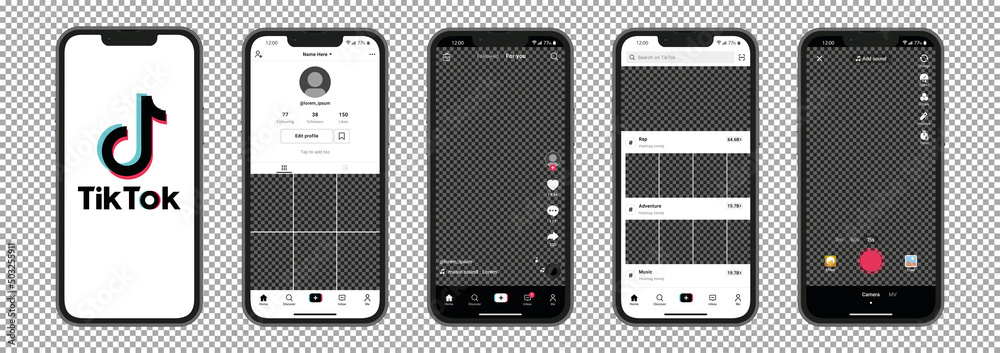 TikTok social network, mobile App interface template, vector editorial ...