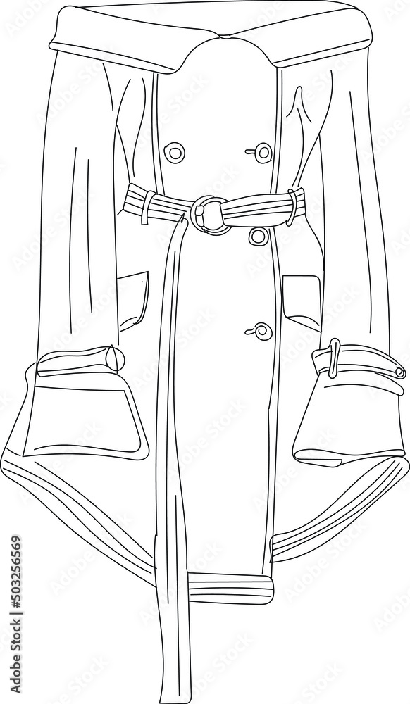 Outline sketch drawing of woman top leather jacket, women outfit ...