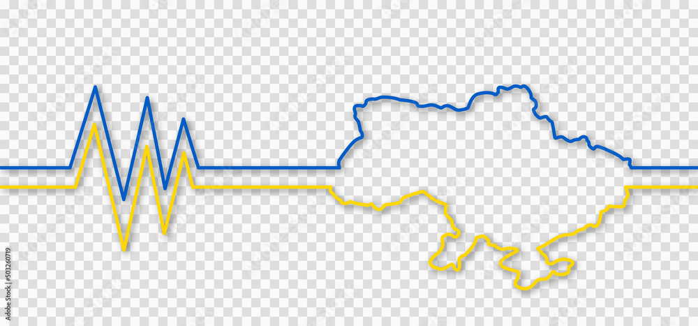 Ukraine map with heartbeat diagram on transparent background with ...