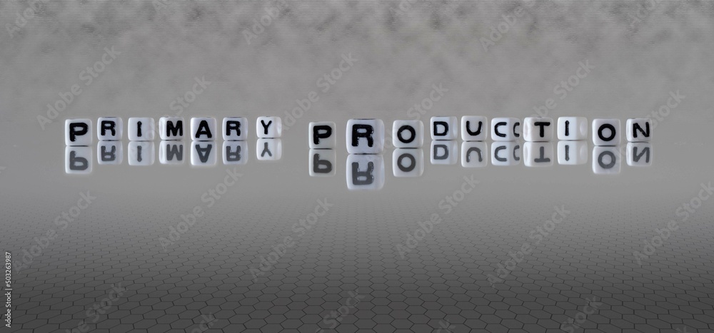 primary production word or concept represented by black and white ...