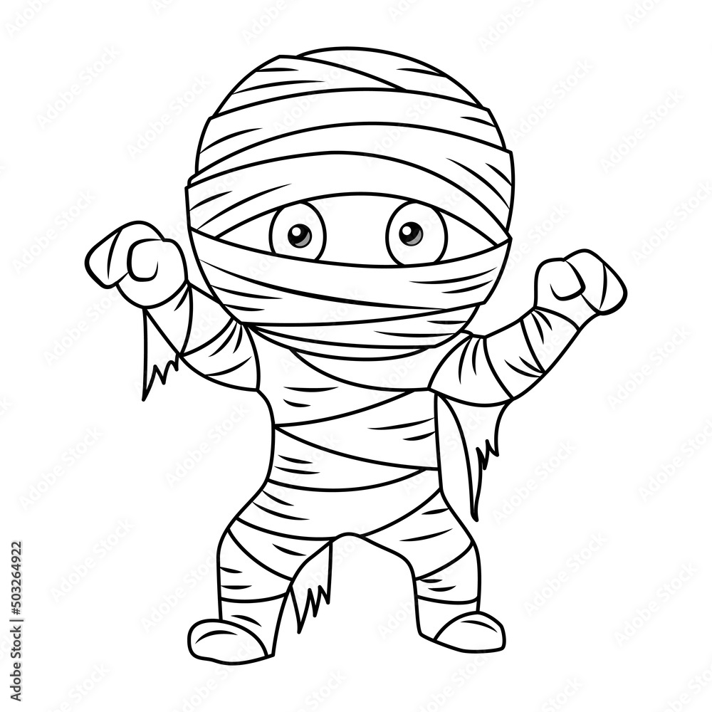 Egyptian mummy coloring page. Black and white cartoon illustration ...
