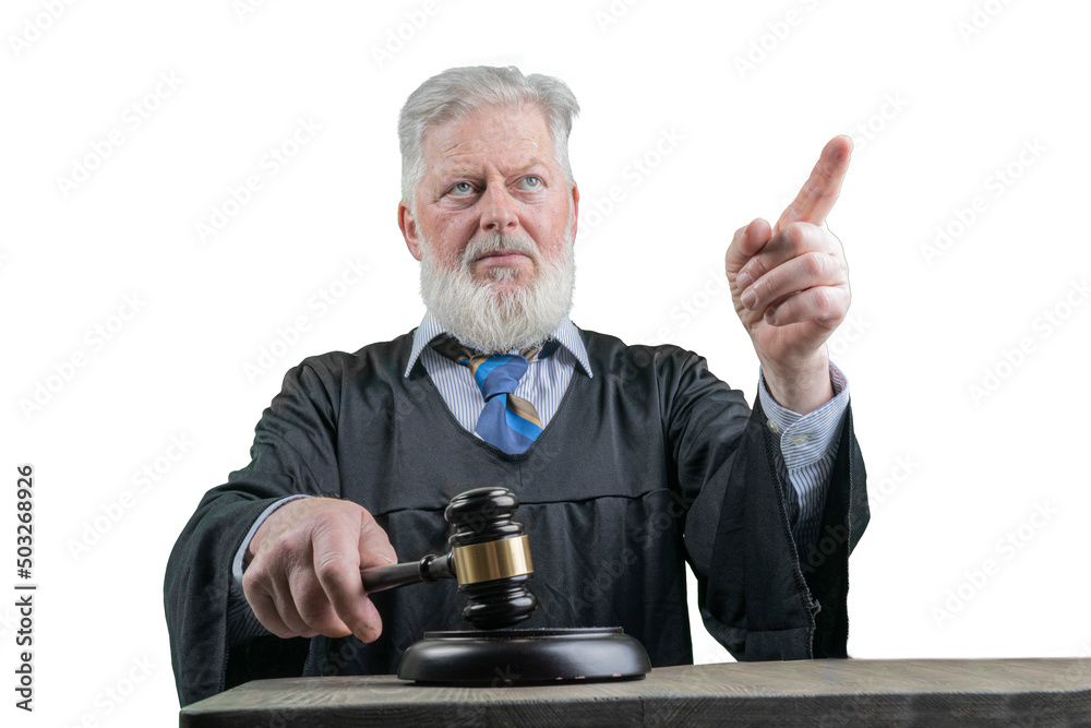 elderly angry judge portrait on white background Stock Photo | Adobe Stock