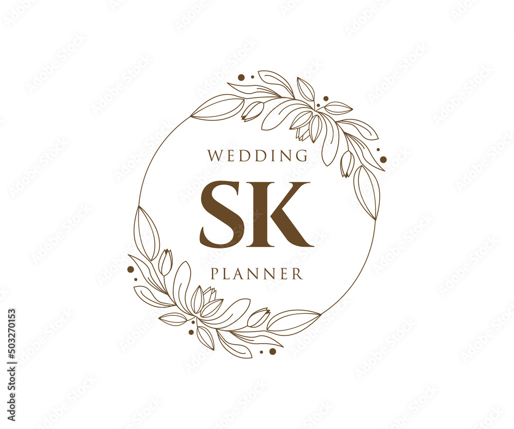 SK Initials letter Wedding monogram logos collection, hand drawn modern ...