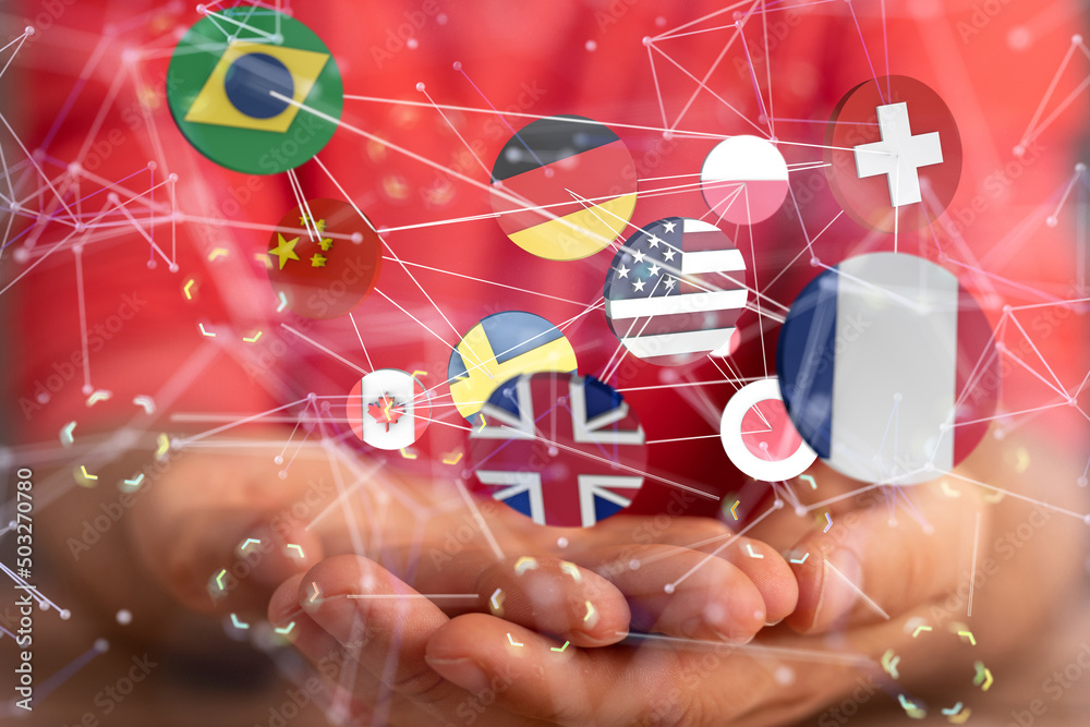 World map with all states and their flags,3d render. Stock Photo ...