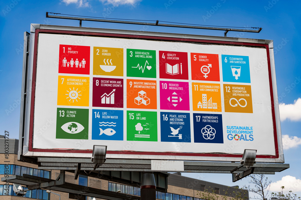 Billboard displaying logo of The Sustainable Development Goals Stock ...