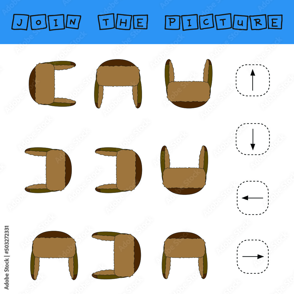 Match cartoon hat and directions up, down, left and right. Educational ...