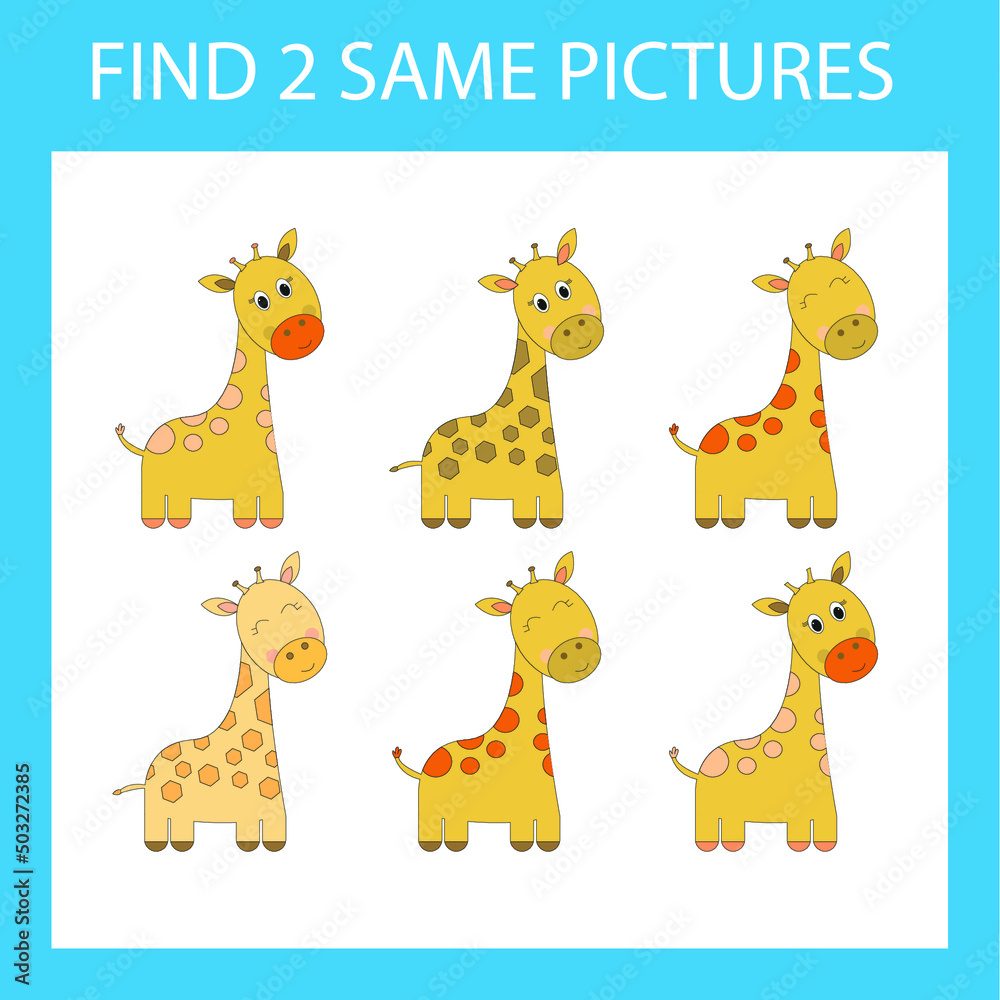 Find a pair game with funny orange giraffe. Worksheet for preschool ...