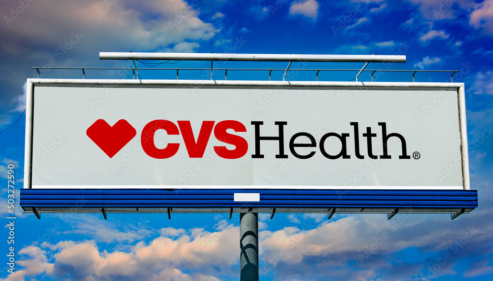 Advertisement billboard displaying logo of CVS Health Corp. Stock Photo ...