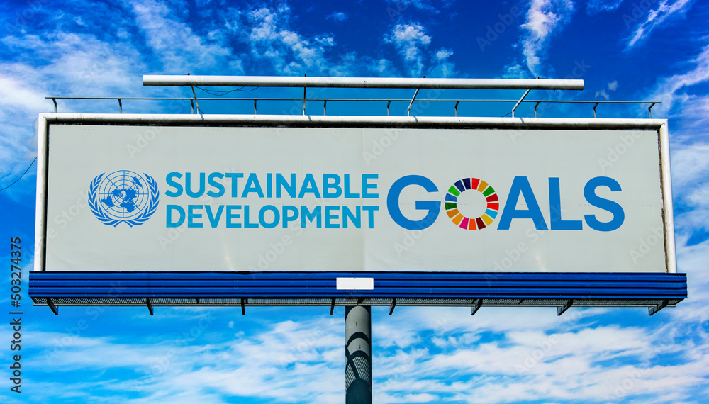 Billboard displaying logo of The Sustainable Development Goals Stock ...
