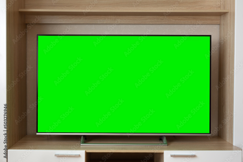 A snapshot of a TV with a horizontal green screen layout Stock Photo ...