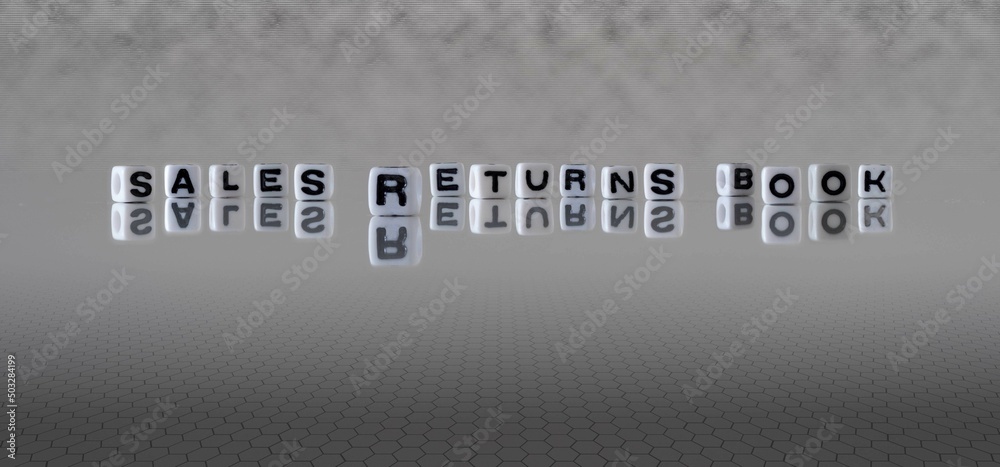 sales returns book word or concept represented by black and white ...