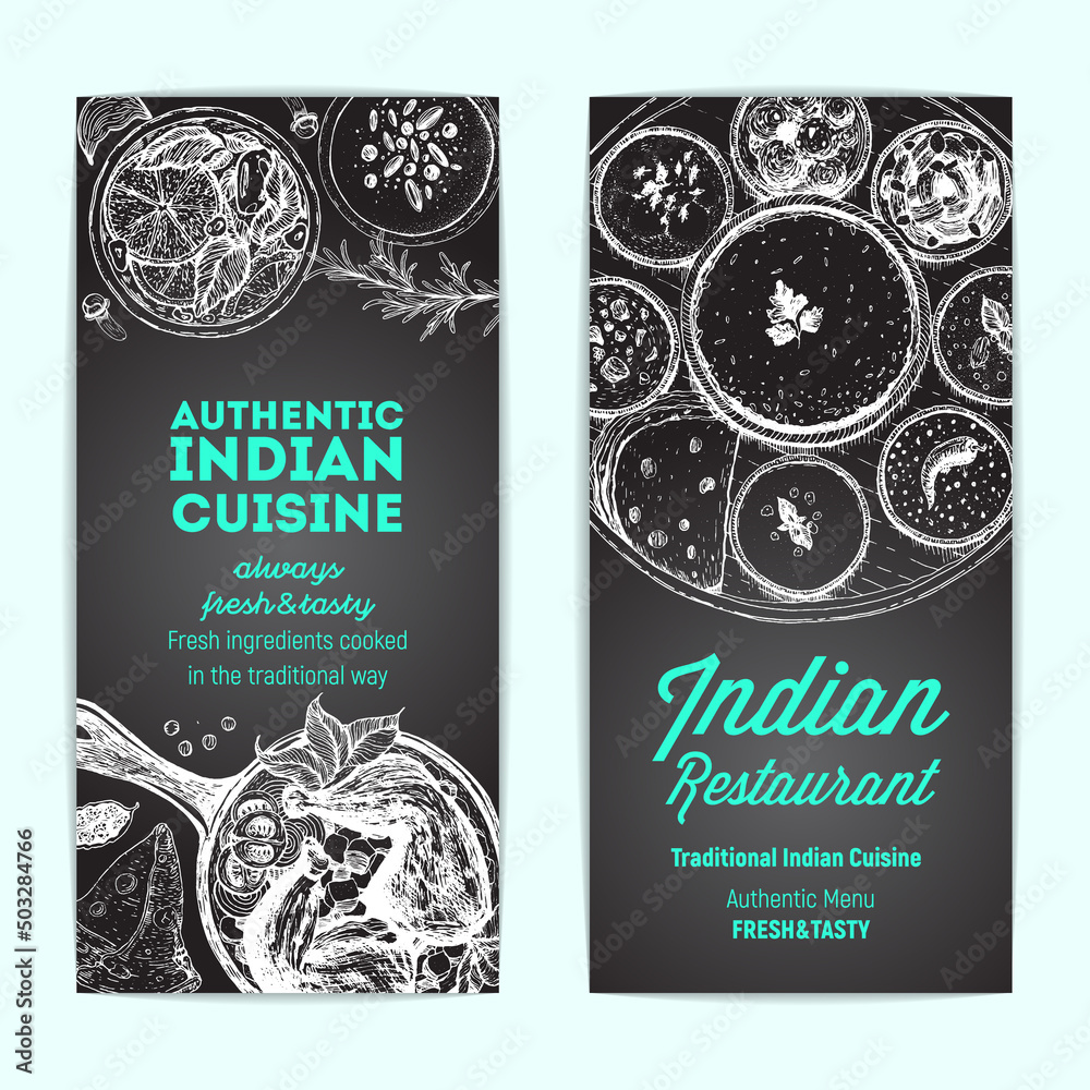 Indian food vintage design template. Banners collection. Vector ...