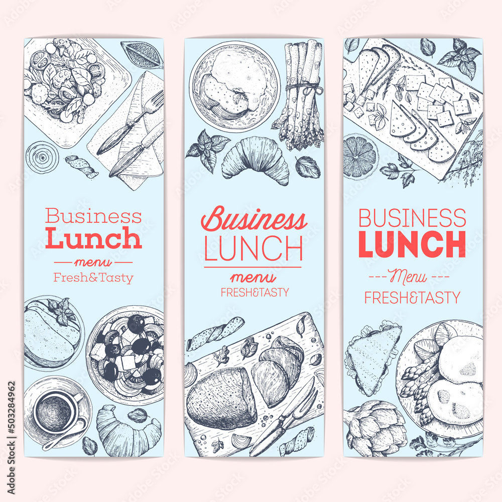 Lunch banner collection. Food menu design. Cafe menu. Vintage hand ...