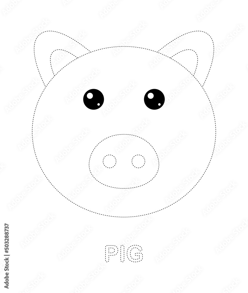 Pig tracing worksheet for kids Stock-Vektorgrafik | Adobe Stock
