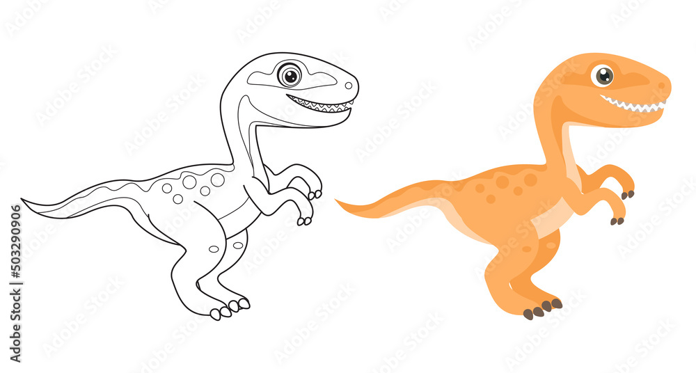 Coloring page outline of cartoon Velociraptor. Funny vector dinosaur ...