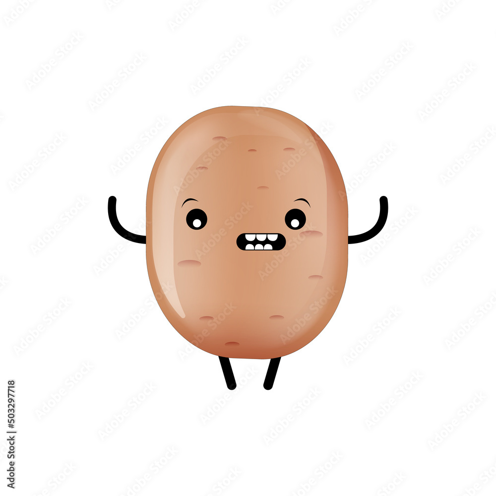 vector funny cartoon cute tiny brown smiling potato character isolated ...