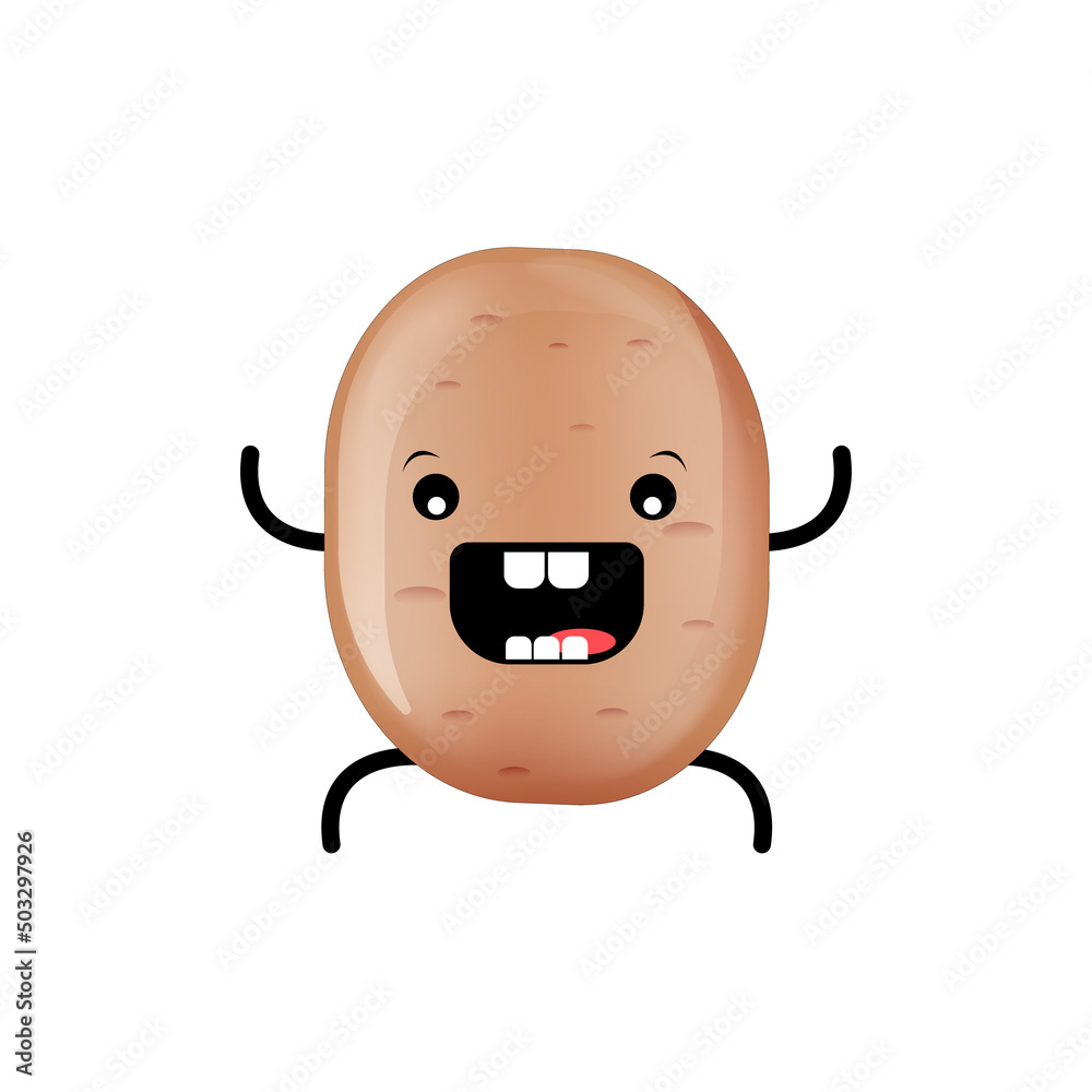 vector funny cartoon cute tiny brown smiling potato character isolated ...