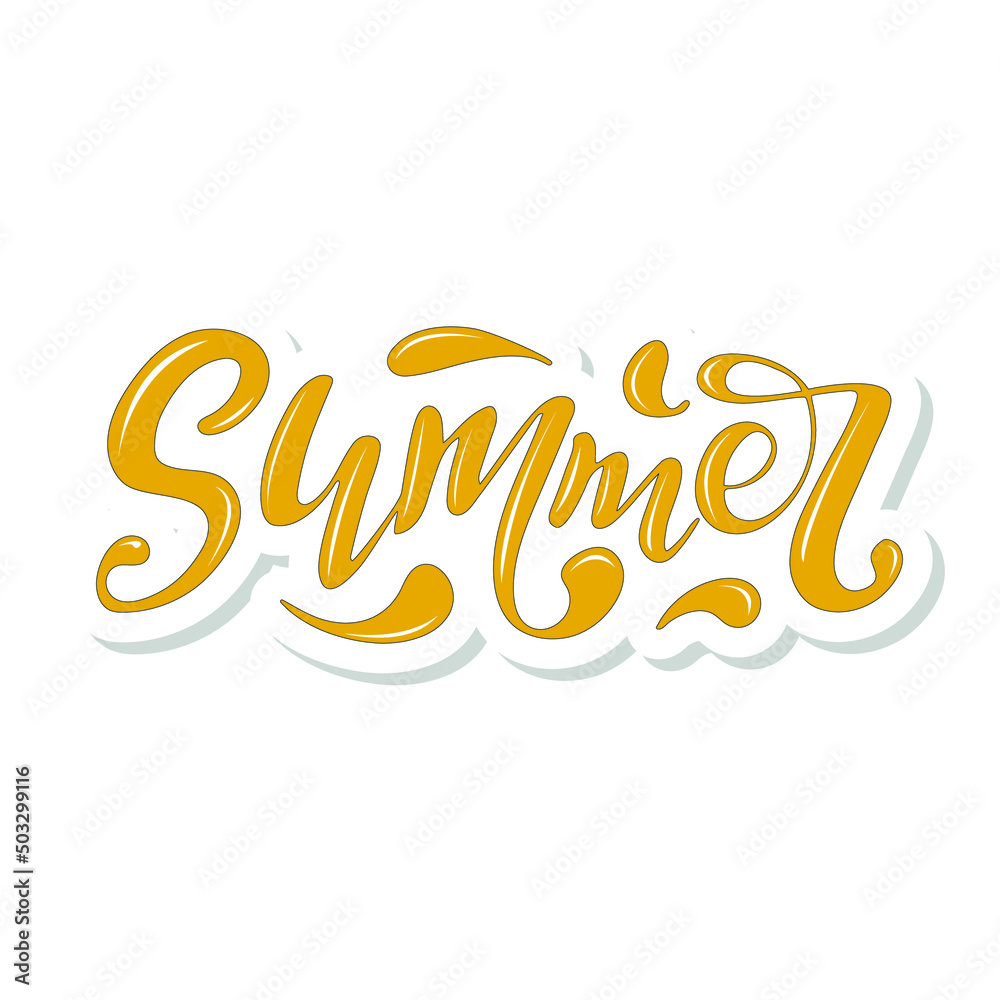 Summer. Vector hand lettering. Volume letters of Daffodil color on the ...
