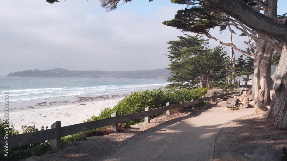 Promenade path, walkway, trail or footpath, ocean sandy beach in Carmel ...