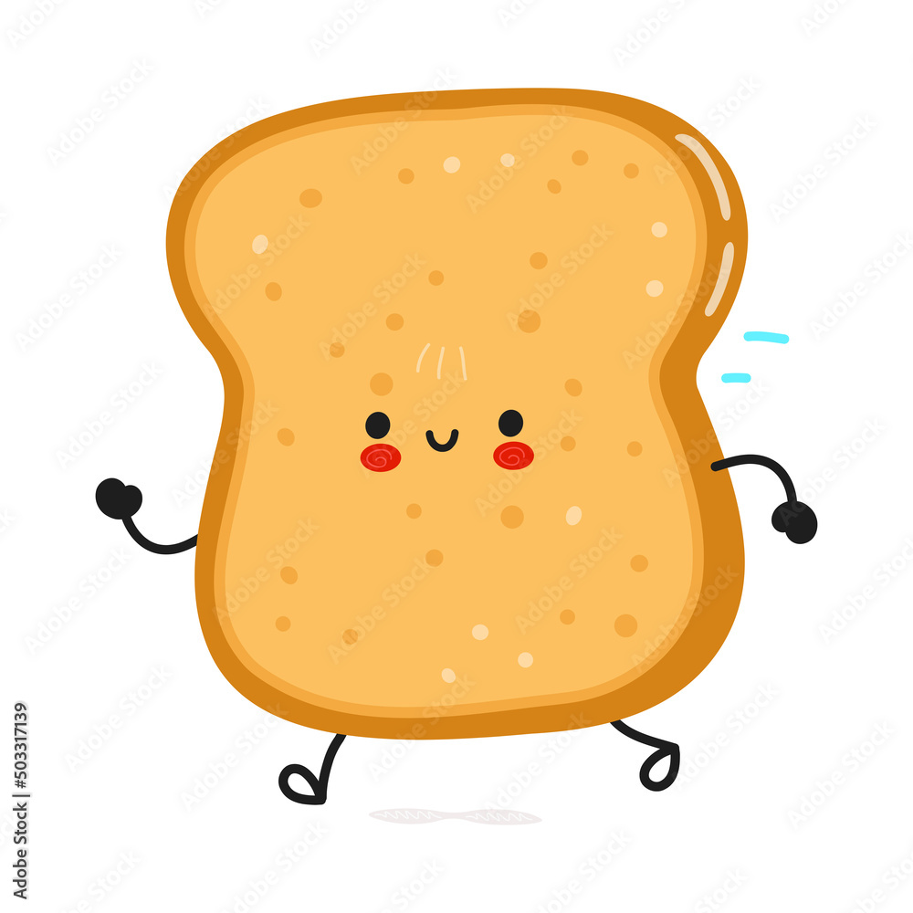 Cute funny running sliced toast bread. Vector hand drawn cartoon kawaii character illustration ...