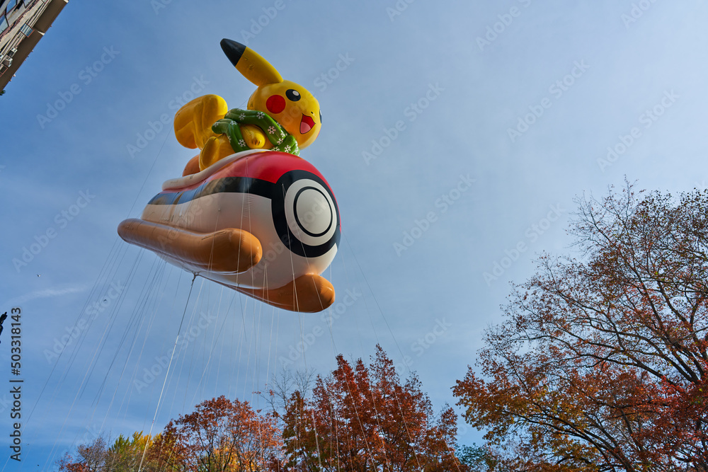 Pikachu Pokemon Balloon seen at Macy's Thanksgiving Parade in Manhattan ...
