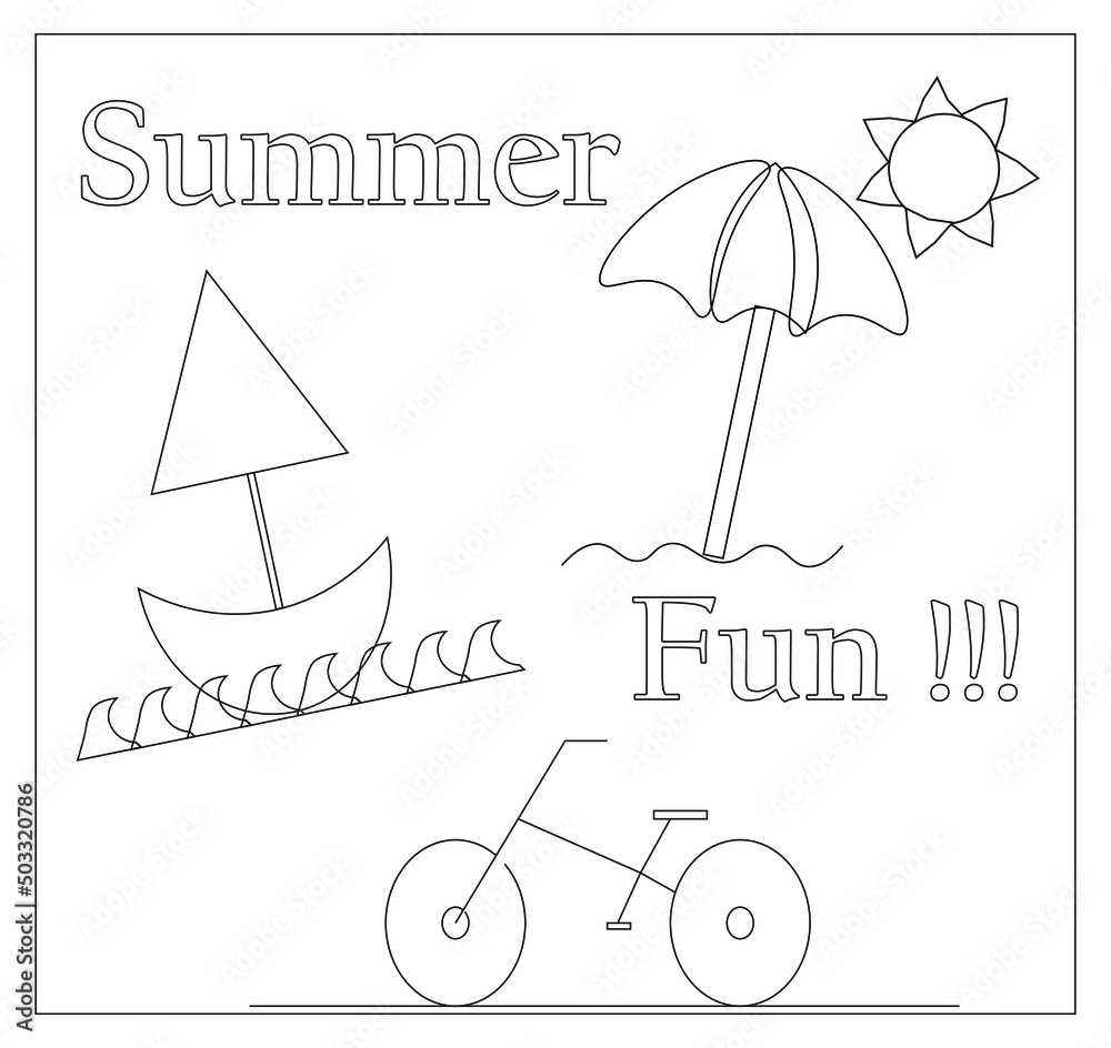 Summer fun activities in black and white for coloring page Stock Vector ...