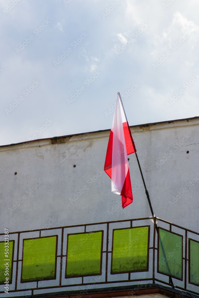 Flaga polski na balkonie Stock Photo | Adobe Stock