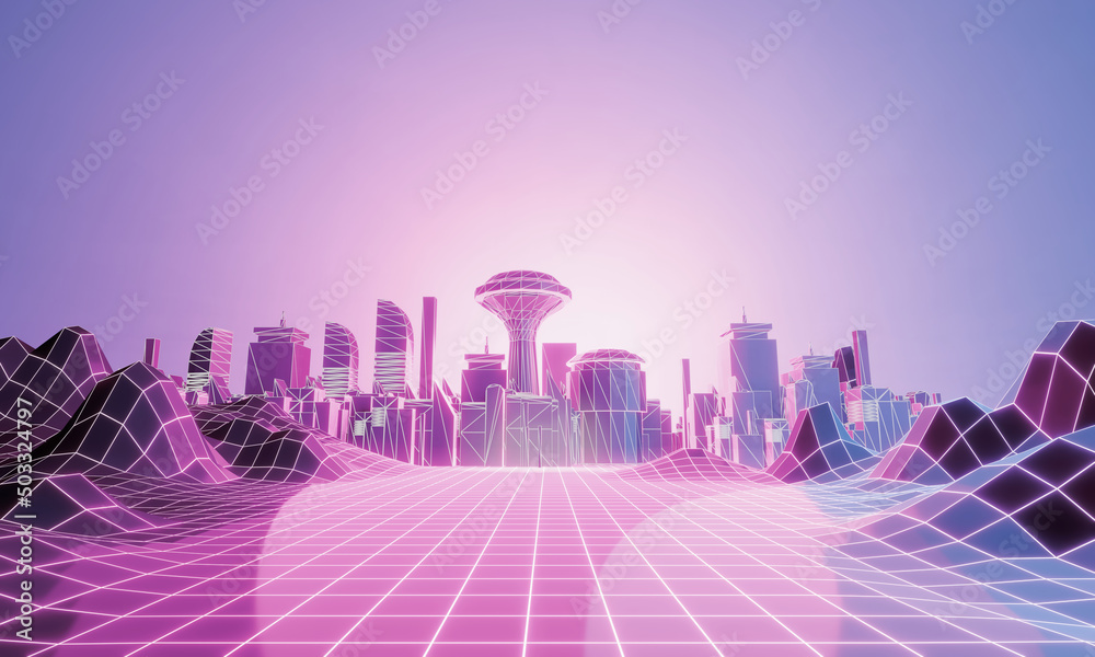 3D city of cyberspace metaverse digital landscape of futuristic ...